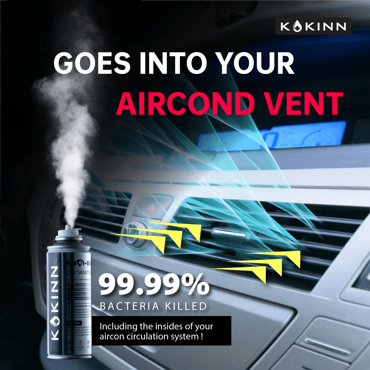 KOKINN Car Anti-Bacterial Sanitizer Spray Disinfectant Kills 99.99% Ge ...